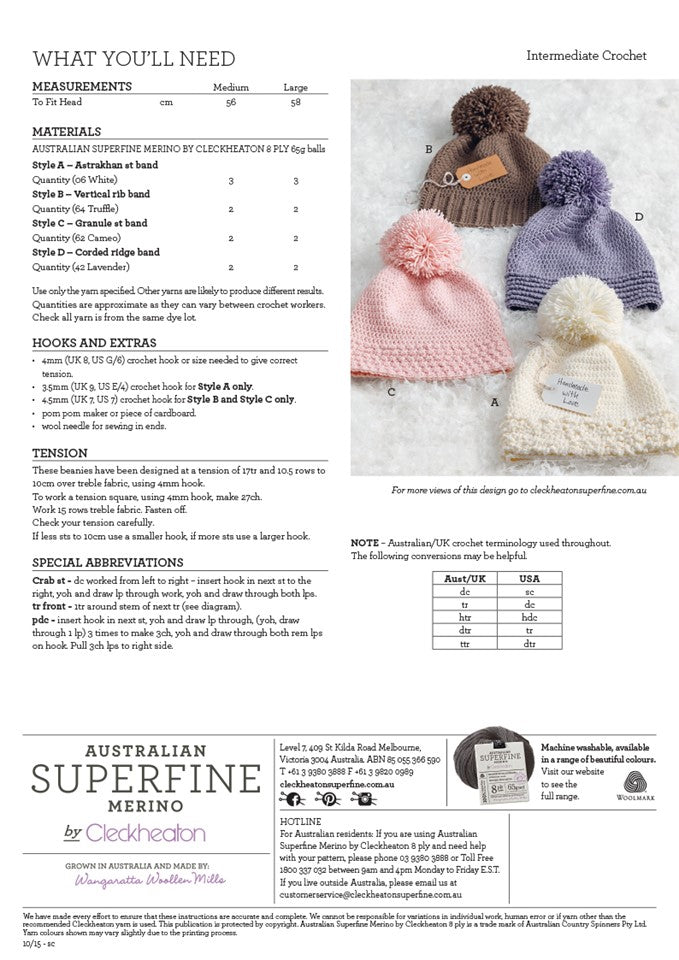 438 Customised Crochet Beanie | Cleckheaton | Patterns | Sunspun